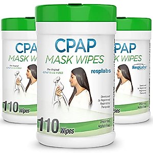 resplabs CPAP Mask Cleaning Wipes - Unscented, Alcohol-free Cleaner for All Masks, Cushions, Supplies - 3x 110 Wipe Pack