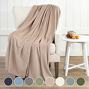 Martex 1B06849 Super Soft Fleece Lightweight Reversible Cozy Warm Sofa Blanket Low Lint Luxury Hotel Style All Seasons Layering Solid Pet Friendly Twin Size Bed and Couch Blankets, Twin, Beige