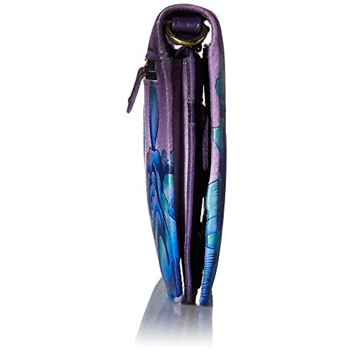 Anna by Anuschka Women's Hand-Painted Genuine Leather Flap Organizer Wallet - Precious Peony Eggplant