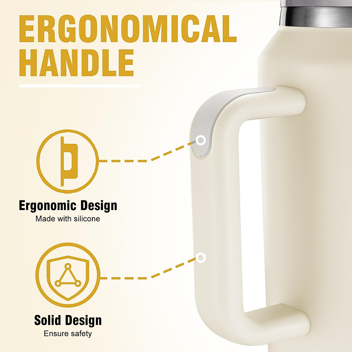 PlanetFlame 64oz Insulated Tumbler with Handle, Stainless Steel Double Wall Vacuumn Water Bottle, Lid and Straw for School, Gym, Hiking & Camping, Cream