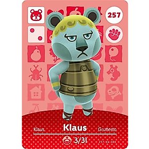 Klaus - Nintendo Animal Crossing Happy Home Designer Amiibo Card - 257