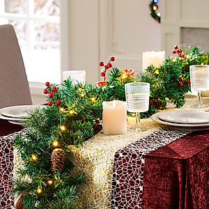 9FT Christmas Garland Decoration with 50 Warm Led Lights,Pre-Lit Lighted Christmas Garland Decorated with Pine Cones for Xmas Stairs Fireplaces