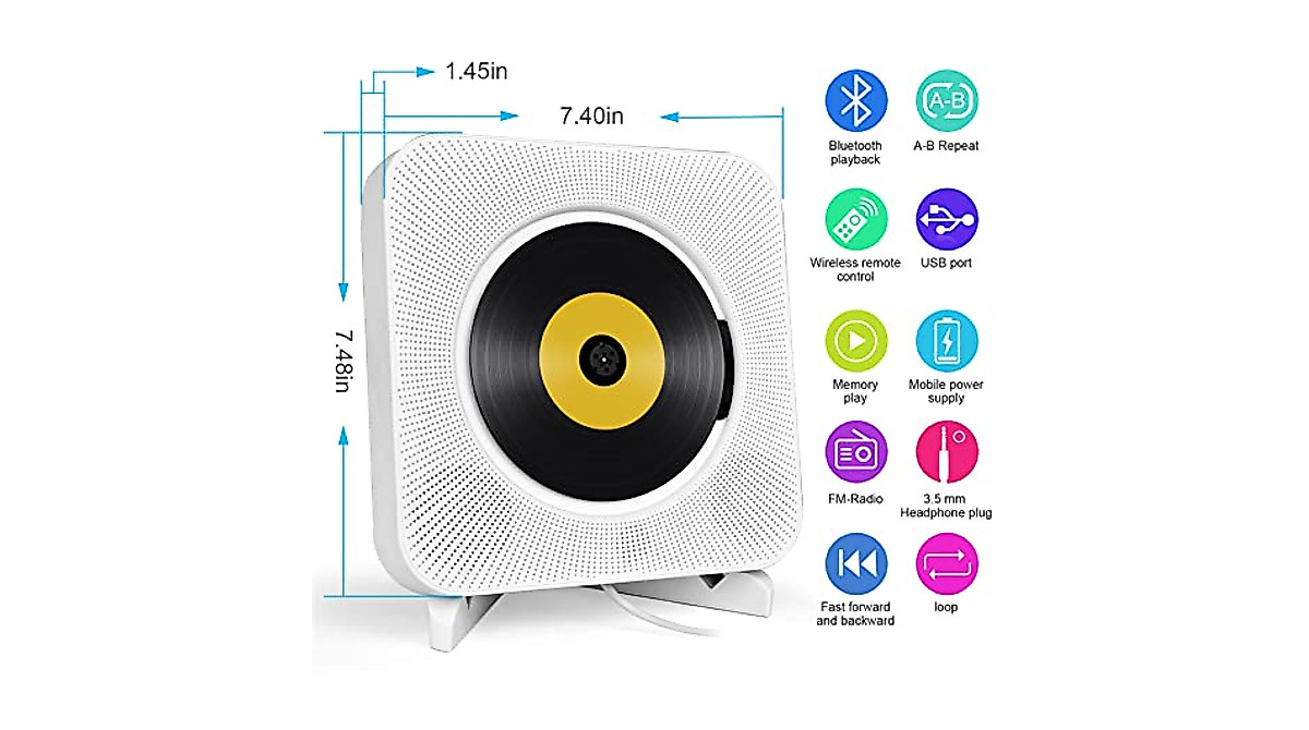 Wall Mountable Bluetooth CD Player - Hi-Fi Sound & Remote Control