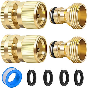 Fertoriy Garden Hose Quick Connect Fittings, Brass Hose Quick Connects Fittings, Easy Connect & Disconnect Water Hose Connector Male Female, No-Leak 3/4 Inch GHT Quick Release Hose Connectors