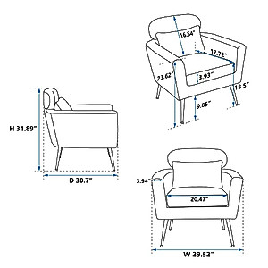HomSof 29.5"W Modern Boucle Accent Chair Armchair Upholstered Reading Chair Single Sofa Leisure Club Chair with Gold Metal Leg and Throw Pillow for Living Room Bedroom Dorm Room Office, Caramel Boucle