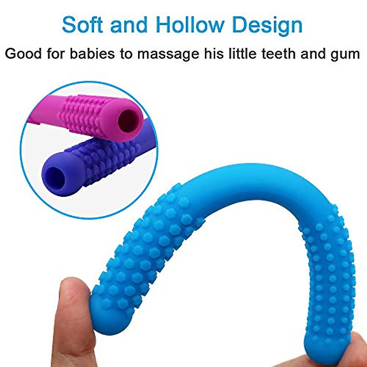 Hollow Teething Tubes Toys for Babies Girls Boys, 5 Pack Silicone Baby Teether Toy Tube for Infants with Nursing Biting Chewing, Chew Straws for Toddlers 6-12 Months