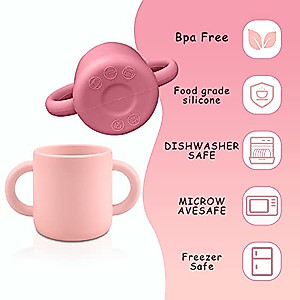 TQONEP Silicone Toddler Cup for Babies,5oz Silicone Training Cup for Infants 2 Handles, Easy Grip Handles Toddler Learning Cup Applicable for Baby Over 6 Months +（Pink+Deep Pink