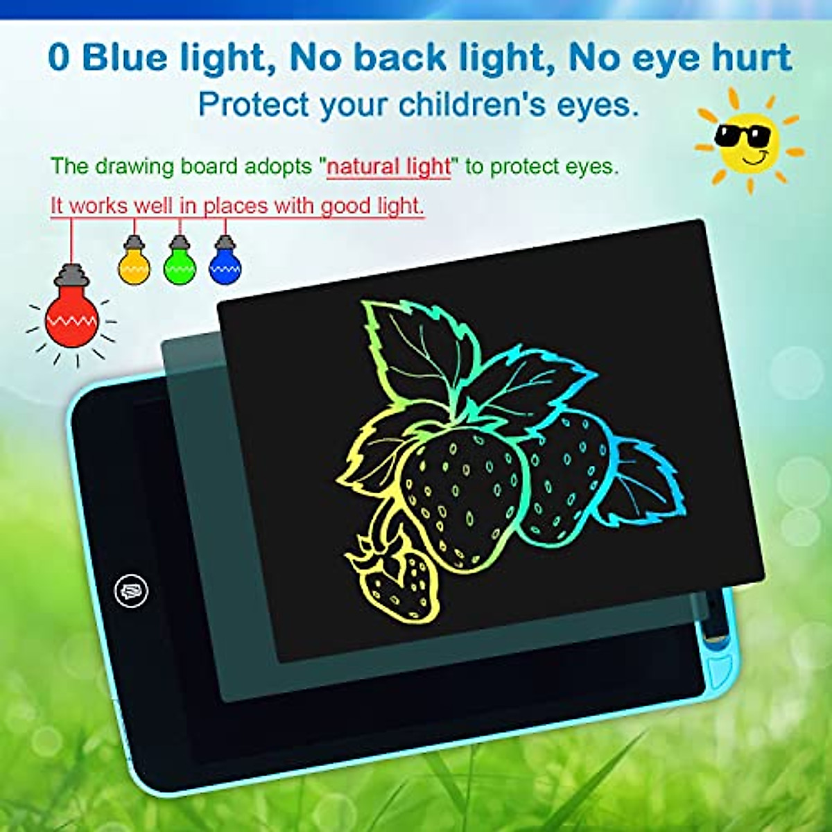 LCD Writing Tablet for Kids 10 Inch, Colorful Doodle Board Drawing Tablet with Lock Function, Erasable Reusable Writing Pad, Educational Christmas Boys Toys Gifts for 3-6 Year Old Boys(Blue+Lanyard)