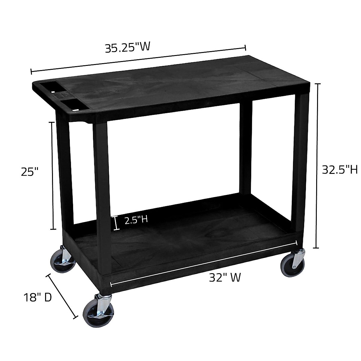 Offex 32" x 18" Mobile Heavy-Duty Multipurpose Utility Cart with One Tub and One Flat Shelf, Push Handle - Black, Great for Garage, Shop or Storage Area