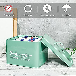 Webake Dishwasher Pod Container Tablet Holder, Farmhouse Metal Dishwasher Pods Storage Container with Lid for Kitchen Organization and Storage