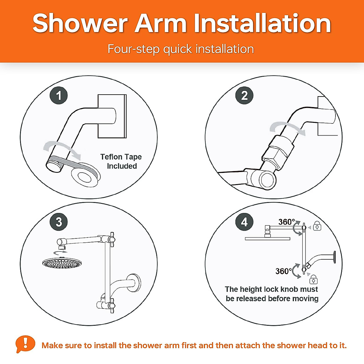 Matework 16 Inch Adjustable Shower Extension Arm with Diverter, G1/2 Universal Thread Rain Shower Head Extension Arm, Shower Extender with Lock Joints, Matte Black Flexible Height & Angle