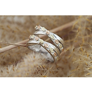 Black Hills Gold Jewelry Double Crisscross Rings for Women 925 Sterling Silver Leaf Ring, 12k Green and Rose for Ladies and Teens Size 9.75