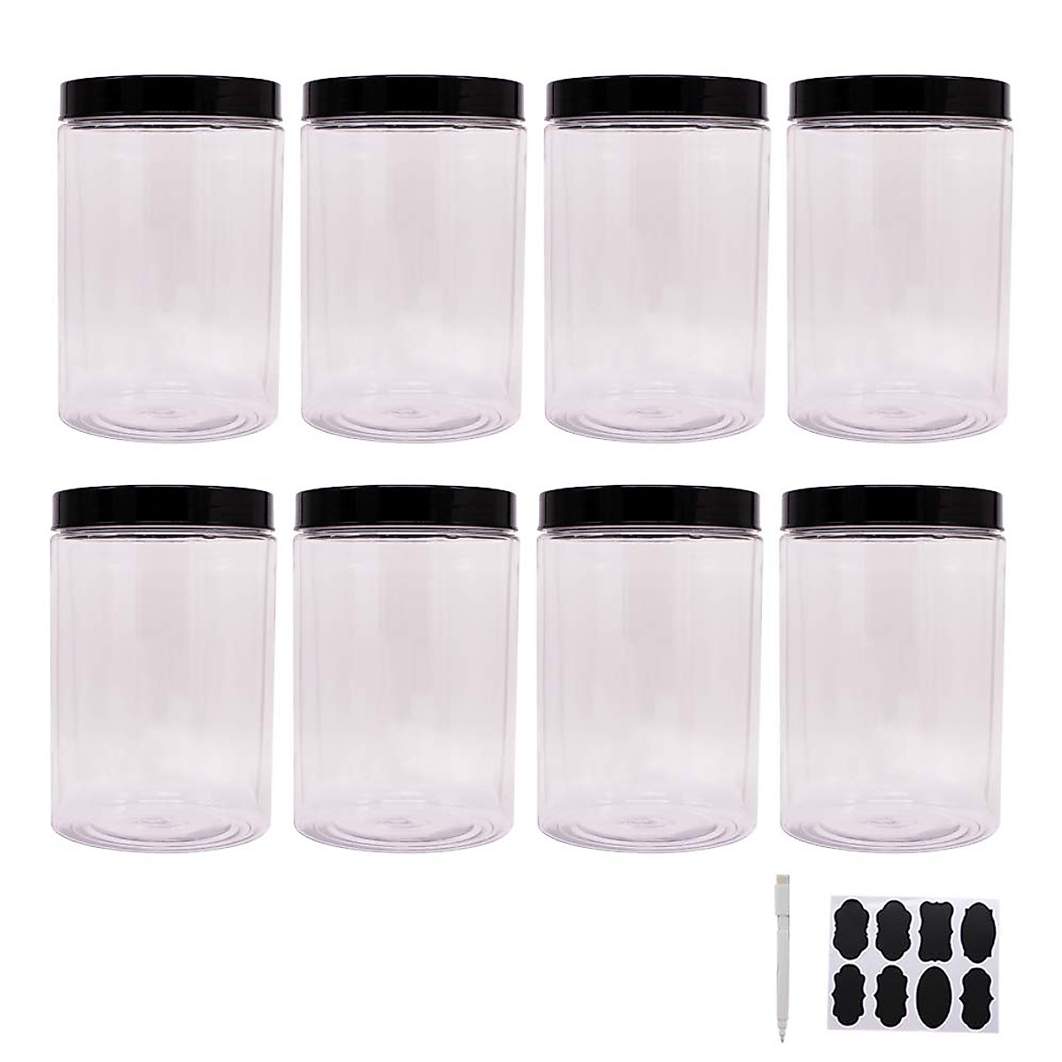 zmybcpack 8 Pack 25 oz Plastic Jars With Lids, Extra Labels, 1 Pen, Clear PET Seal Jar for Food Storage,Wide Opening Storage jar For Dry Food, Peanut, Powder, Kitchen & Craft Storage