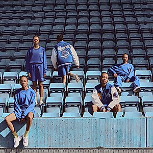 Creaion Men's Varsity Jackets Letterman Jacket Baseball Football Jacket Racer Jacket Y2K Blue and White Jacket Men Bomber Jacket