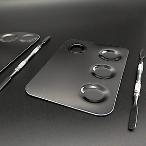 TIHOOD 2PCS 5-well / 3-well Makeup Palette with Spatula, Stainless Steel Nail-art Cosmetic Artist Mixing Palette for Mixing Foundation 6''x4'' Silver