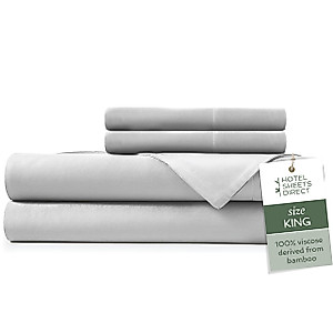 Hotel Sheets Direct 100% Viscose Derived from Bamboo Sheets King Size - Cooling Bed Sheets with 2 Pillowcases - Breathable, Moisture Wicking & Silky Soft Sheets Set- Grey