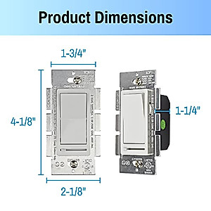CLEANLIFE Single Pole LED Dimmer Switch - Modern, Low Profile TRIAC Dimmer Light Switch - 3-Way Rocker - Universally Compatible with All UltraLux Light Fixtures - Light Switch Cover Plate Included