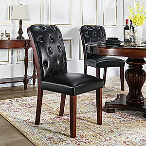 JESONVID Dining Room Table Set with 8 Leather Tufted Upholstered Chairs 67.3" Rectangular Kitchen Table with Dining 8 Chair Set for Dining Room Home Kitchen, Walnut+Black&Cherry CZ1318CY1533