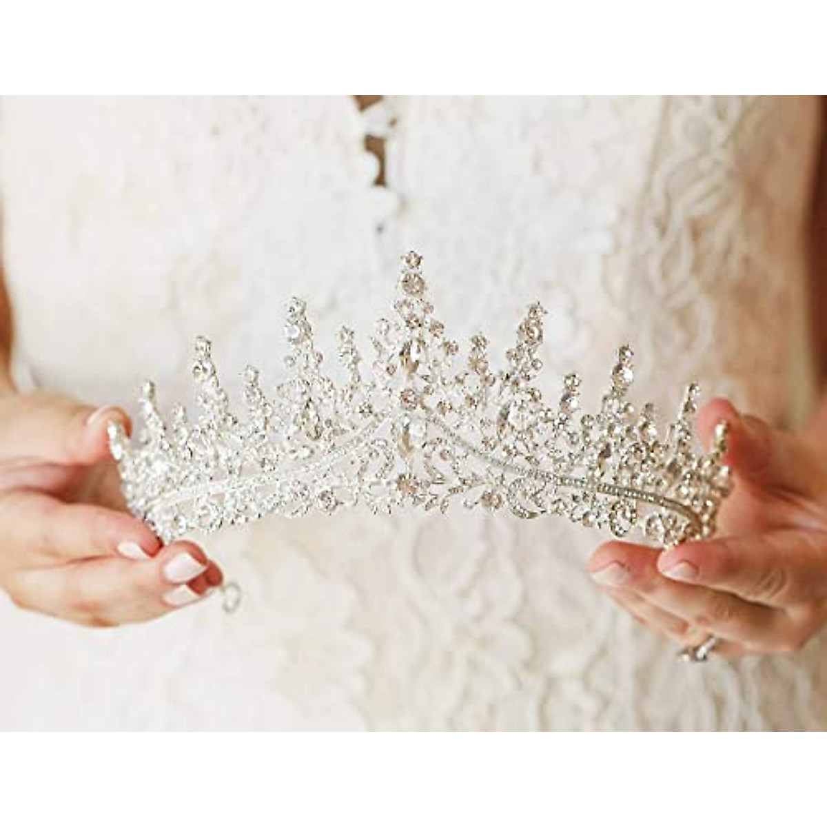 SWEETV Crystal Wedding Tiara for Women,Royal Queen Crown,Rhinestone Princess Tiara Hair Accessories for Quinceanera Pageant Prom Birthday Silver Audrey