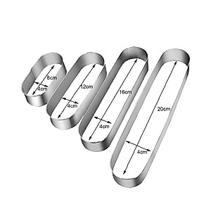 4pcs Mousse Rings Stainless Steel Mini Cookie Cutters Mini Long Oval Mousse Ring Mold Metal Baking Tiramisu Mold for Kitchen Baking Sponge Cakes Dessert Pies