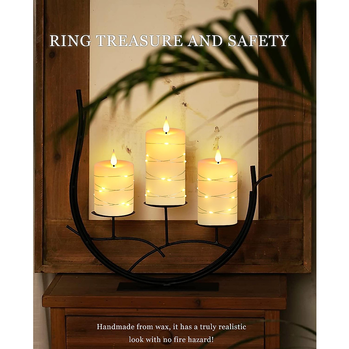 Flameless Candles With Remote, Battery Operated Candles LED Candles with string lights Flickering Candles with Timer, 4‘’ 5‘’ 6‘’ Candle For Seasonal and Festival Celebration’s Candles set of 3