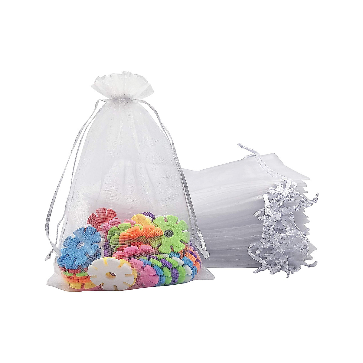 Jexila 100PCS Sheer Organza Bags 5''X7'' White Mesh Drawstring Bags Small Jewelry Bag for Wedding Party Favor Pouch Gift Bags