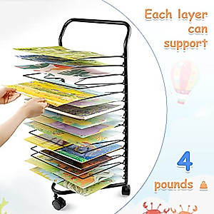 Lzttyee Art Drying Rack for Classroom Paint Drying Rack Art 16 Shelves Metal Artwork Storage Display Rack Art Drying Rack with Wheels for Classroom Painting Crafts (16 Shelves)