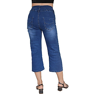 Slarkydog Women's Wid Leg Cropped Jeans High Rise Straight Leg Denim Jean Plain Pattern Loose Pants, Dark Blue, Size 14