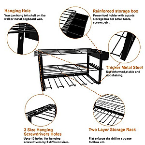 Power Tool Organizer, Garage Tool Organizers with Storage, 3 Layers Heavy Duty Metal Tool Shelf, Drill Holder Wall Mounted, Utility Storage Rack for Cordless Drill, Handheld Power Tools