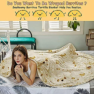Burritos Tortilla Throw Blanket, Tortilla Wrap Blanket, Novelty Tortilla Round Blanket Giant Tortilla Round Soft Blanket for Adults and Kids