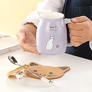 BigNoseDeer Kawaii Tea Cup Cute Cat Mug Purple Gifts for Women Christmas Gifts Ceramic Coffee Mug Tea Cup with Infuser and Lid Spoon Coaster Cute Stuff Cat Gifts Birthday Gifts Christmas Mugs 13oz