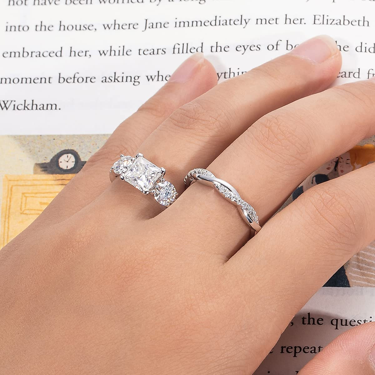 CivetCat Twisted Vine Infinity Moissanite Eternity Rings D color VVS1 Diamond Pave Set Wedding Band Ring for Women Platinum Plated Silver Promise Anniversary Engagement Bands (7) (CVCTRGMO05PSIVER)