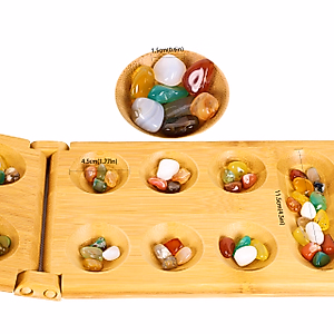 TOWO Mancala Board Game - Kalaha Board Game with Folding Wooden Board Natural Stone Pebbles -Families Board Games-Mancala Games Strategic Game for Kids Adult