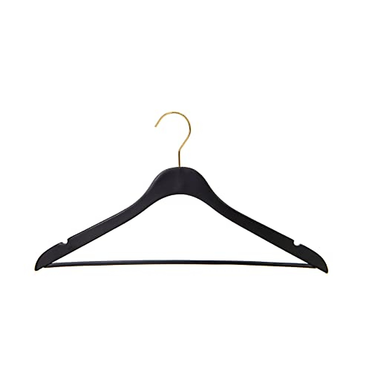20 Luxury 16.5" Ultra Thin Space Saving Black Wooden Hangers, 360 Degree Swivel Hook, Best for Suit, Coat Hangers Shirts, Blouses, Pant, Dress Hangers Black with Gold Hook (Black, with Pant Bar, 20)