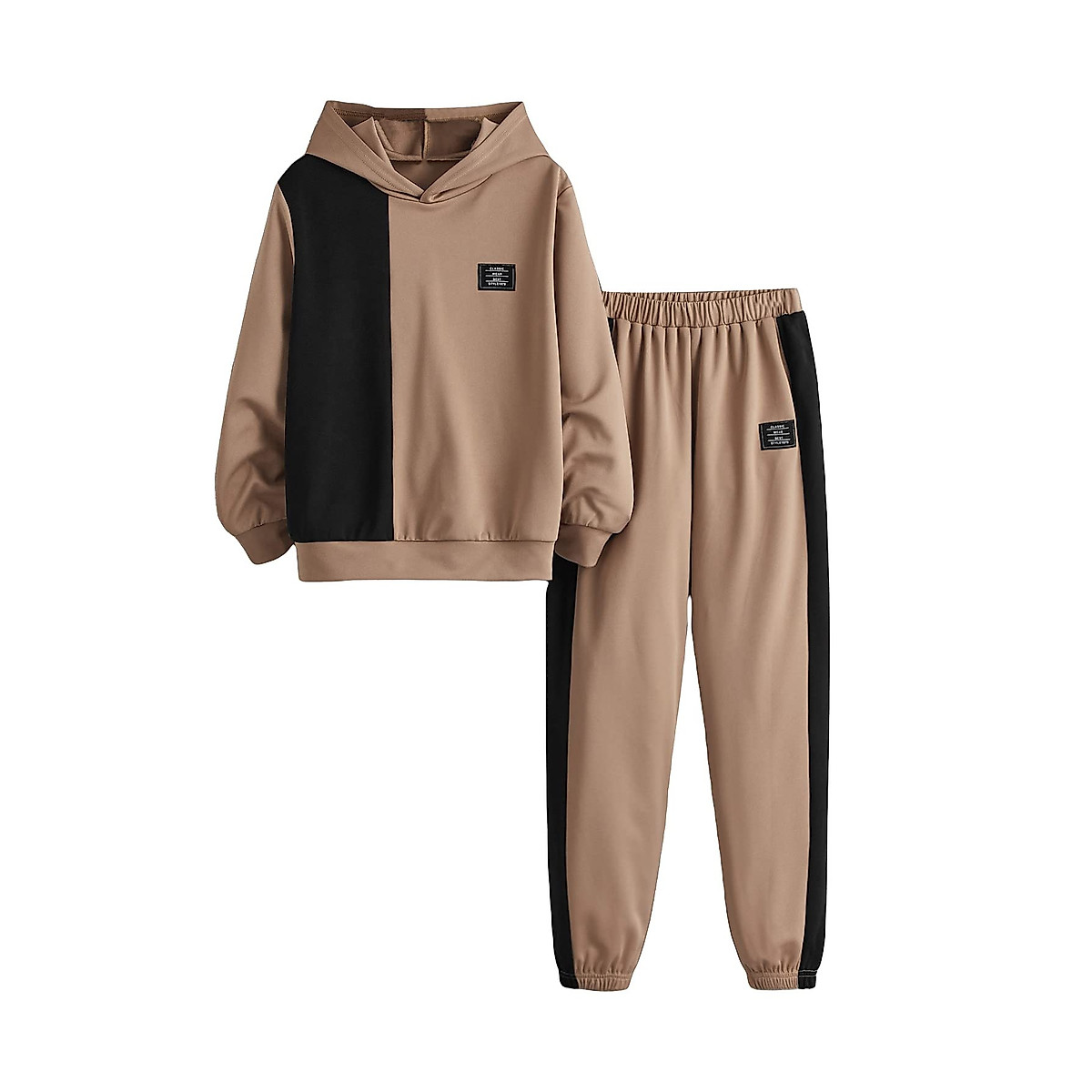 SOLY HUX Boy's 2 Piece Outfit Drop Shoulder Pullover Sweatshirt and Jogger Sweatpants Hoodie & Pants Set Black and Brown 11-12Y