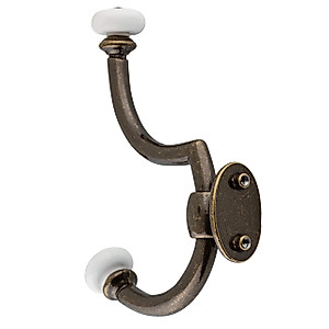 UNIQANTIQ HARDWARE SUPPLY Antique Brass Finished with Ceramic Ball Hat and Coat Hall Tree Hook | Double Coat Hook | Hall Tree, Rack Mount Vintage Coat Hooks for Hanging Garment | CH3-DAB (1)