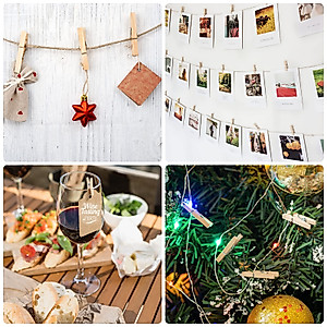 Mini Clothes Pins, 120 Pcs Natural Wooden Clothespins with 10m Jute Twine, 1 Inch Mini Wooden Clips, Mini Clothes Pins for Photo Crafts DIY Weddings and Cocktails Décor (1in/120pcs)