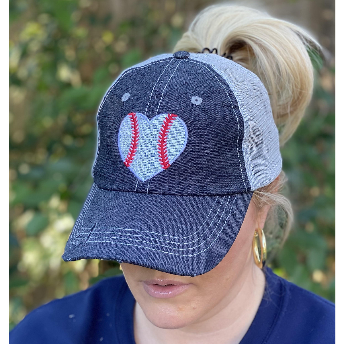 Cocomo Soul Womens Baseball Mom Hat | Baseball Mom Messy BUN HIGH Ponytail Hat | Baseball Love Hat | Baseball Mom Cap 201 Dark Grey