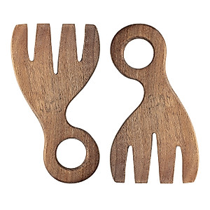 Bloomingville Acacia Wood Salad Servers, 7 Inch, Brown