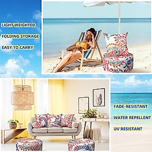 Mindsoft 4 Pack Indoor Outdoor Inflatable Ottoman and Waterproof Pillows Round Footstools Footrest Ottoman with Handle, Throw Pillows Portable Ottoman Pouf for Patio Garden Camping Home Travel