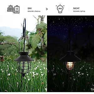 YAKii 2 Pack Solar Lantern Hanging Waterproof Outdoor Metal Solar Lamp with Warm White Light Decorate for Yard Garden Pathway Patio Porch Decor (Black)