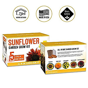 Sunflower Grow Kit - Grow 5 Different Sunflowers 22 Piece - Start Your Own Flower Garden - A Complete Gardeners Gift - Beginner Starter Kit - Non GMO Seed Variety Pack - Indoor & Outdoor Use