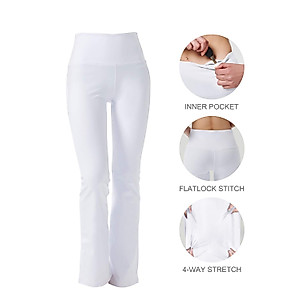 Knsbk Bootcut Yoga Pants for Women with Hidden Pockets High Waist Workout Pants Tummy Control Dress Bootleg Work Pants(White,X-Small)