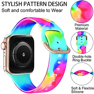 ACESTAR Double Sided Band Compatible with Apple Watch Band 38mm 40mm 41mm/42mm(Series 10), Cute Floral Soft Silicone Replacement for iWatch Series 9 8 7 6 5 4 3 2 1 SE, Tie Dye E