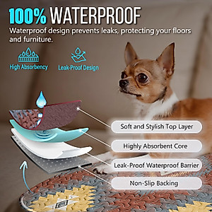 Washable Pee Pads for Dogs, Reusable 24’’x 48’’ Waterproof Boho Mats for Puppy, Guinea Pig, Rabbit,Highly Absorbent,Ultra Soft, Non-Slip,Machine Washable,Stylish Design,Pack of 2, Red-Brown