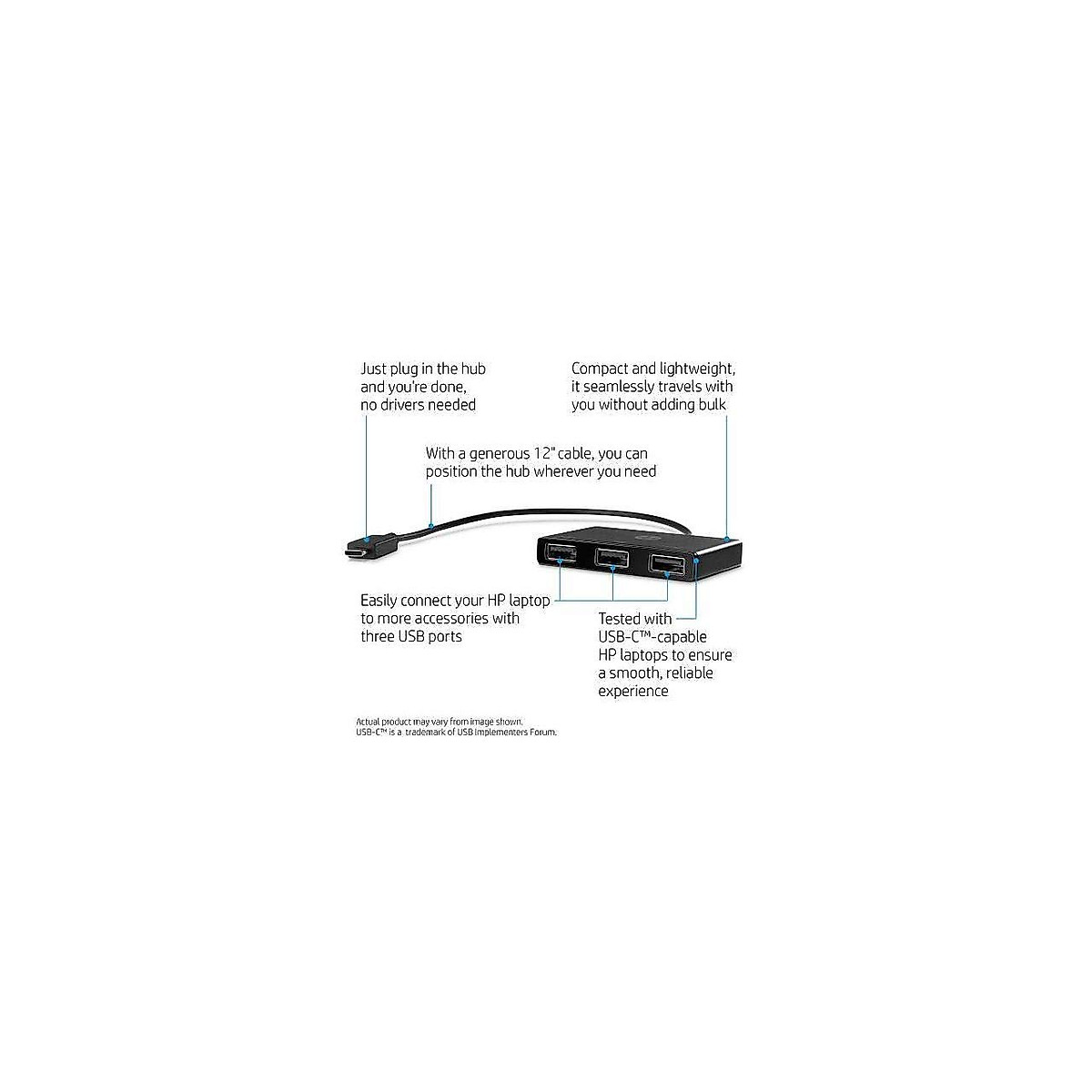 HP Hub for USB-C Laptops (USB-C to USB-A), Black (Z8W90AA)