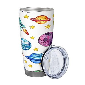 AYCZN Cartoon Space Ship 20 OZ Tumbler Stainless Steel Travel Coffee Mug, Colorful Planet Insulated Water Bottle with Lid and Straws Leakproof Thermal Cup