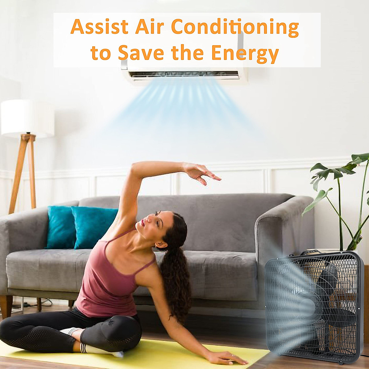 InfiniPower 20” Box Fan, 3-Speed Cooling Floor Fan with Aerodynamic Shaped Fan Blades, Convenient Carry Handle and Safety Grills, Black