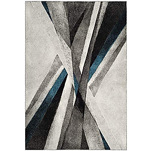 SAFAVIEH Hollywood Collection Area Rug - 5'3" x 7'6", Grey & Teal, Mid-Century Modern Design, Non-Shedding & Easy Care, Ideal for High Traffic Areas in Living Room, Bedroom (HLW710D)