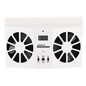 Fydun Solar Power Car Exhaust Fan with Two Air Vent Outlets Exhaust Fan Radiator Cooling Ventilation for Car, White